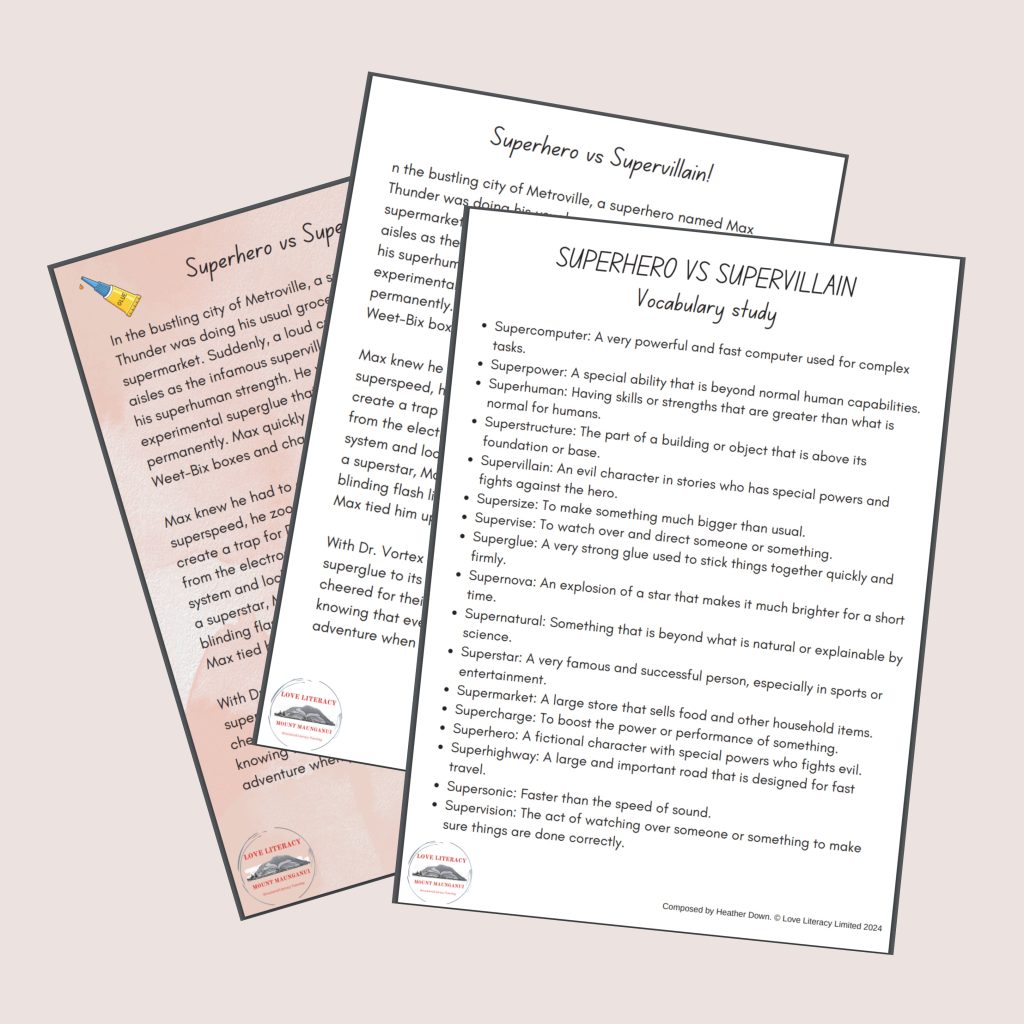 Superhero vs Supervillain! - a reading passage with prefix 'super ...